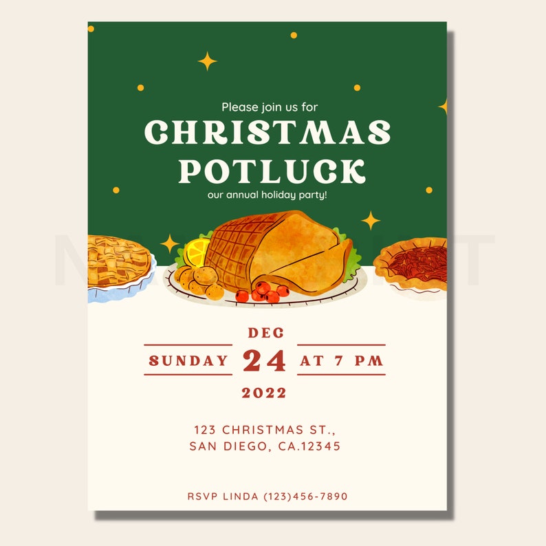 Retro Christmas Potluck Party Invitation Template Family - Etsy