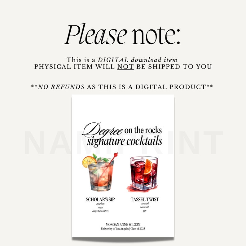 Signature Cocktails Sign Template, Modern Graduation Party Bar Menu ...