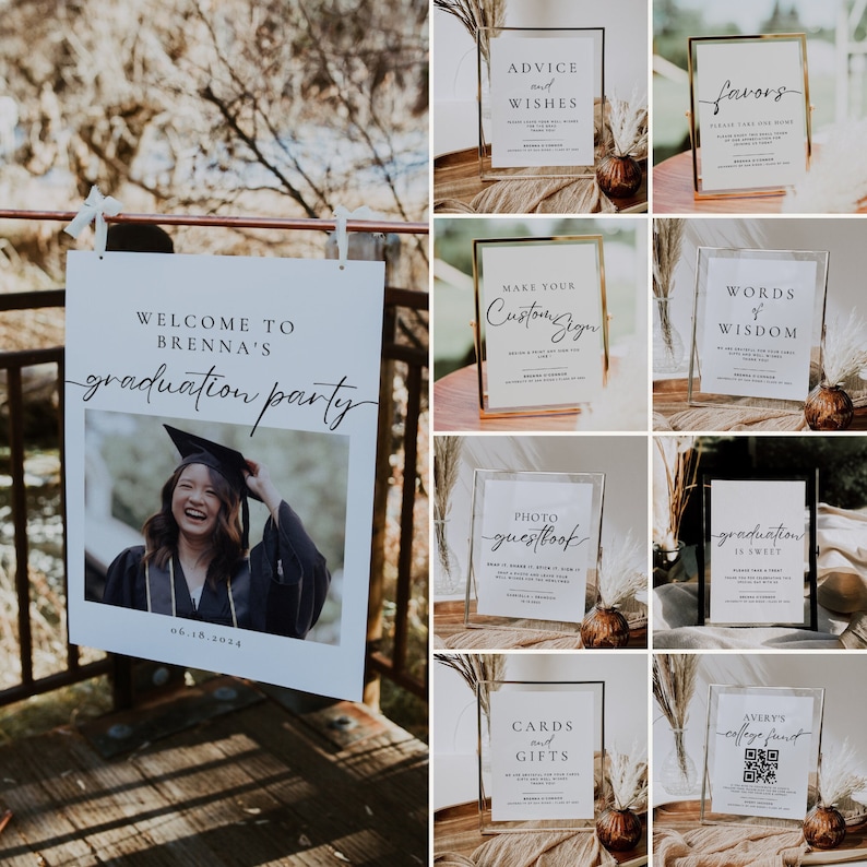 Minimalist Graduation Party Sign Bundle Editable Graduation - Etsy