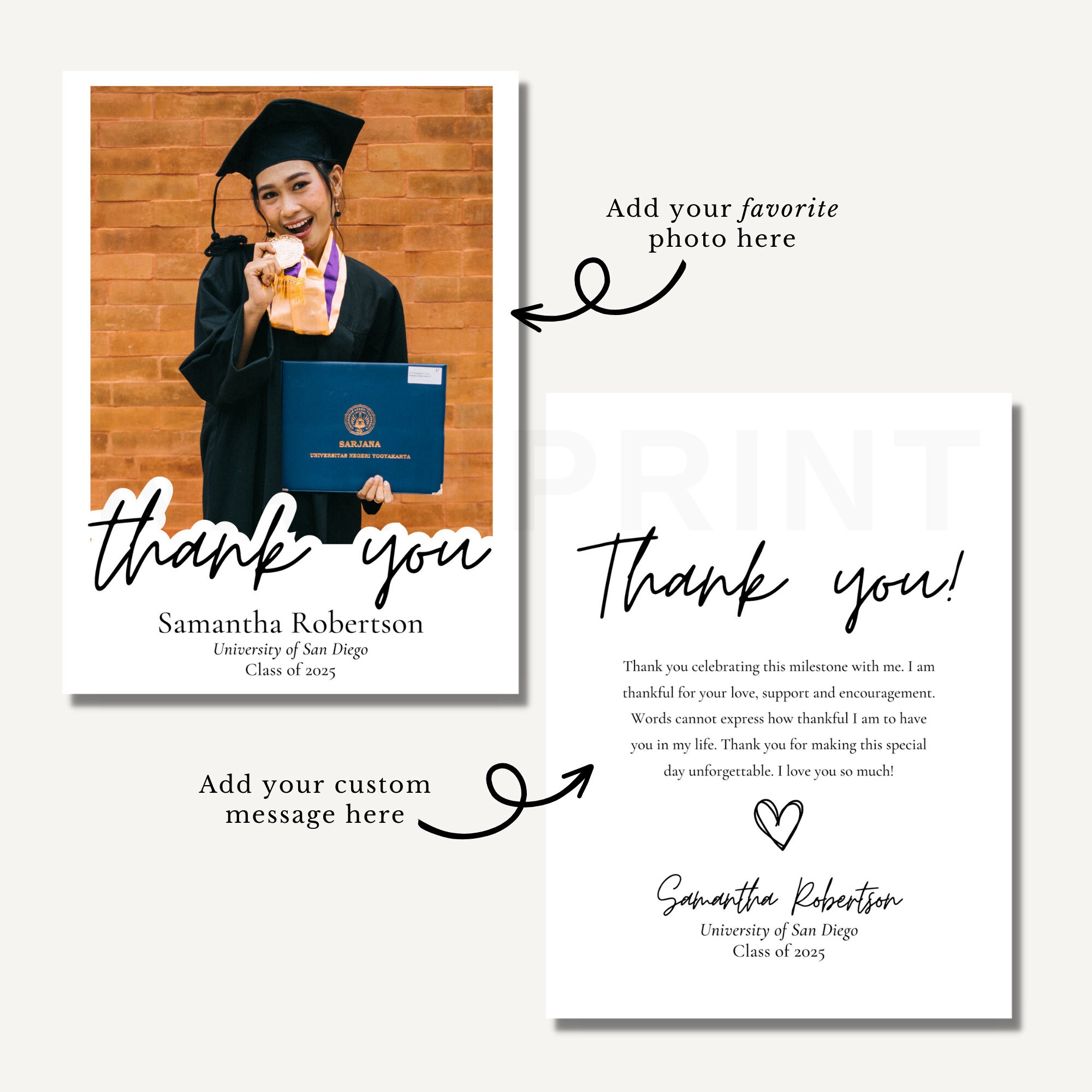Graduation Thank You Card, Modern Thank You Note, Editable Graduation ...