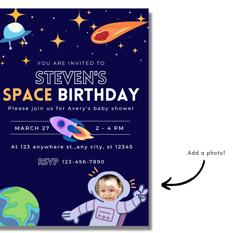 Space Theme Birthday Invitation Card Outer Space Galaxy - Etsy