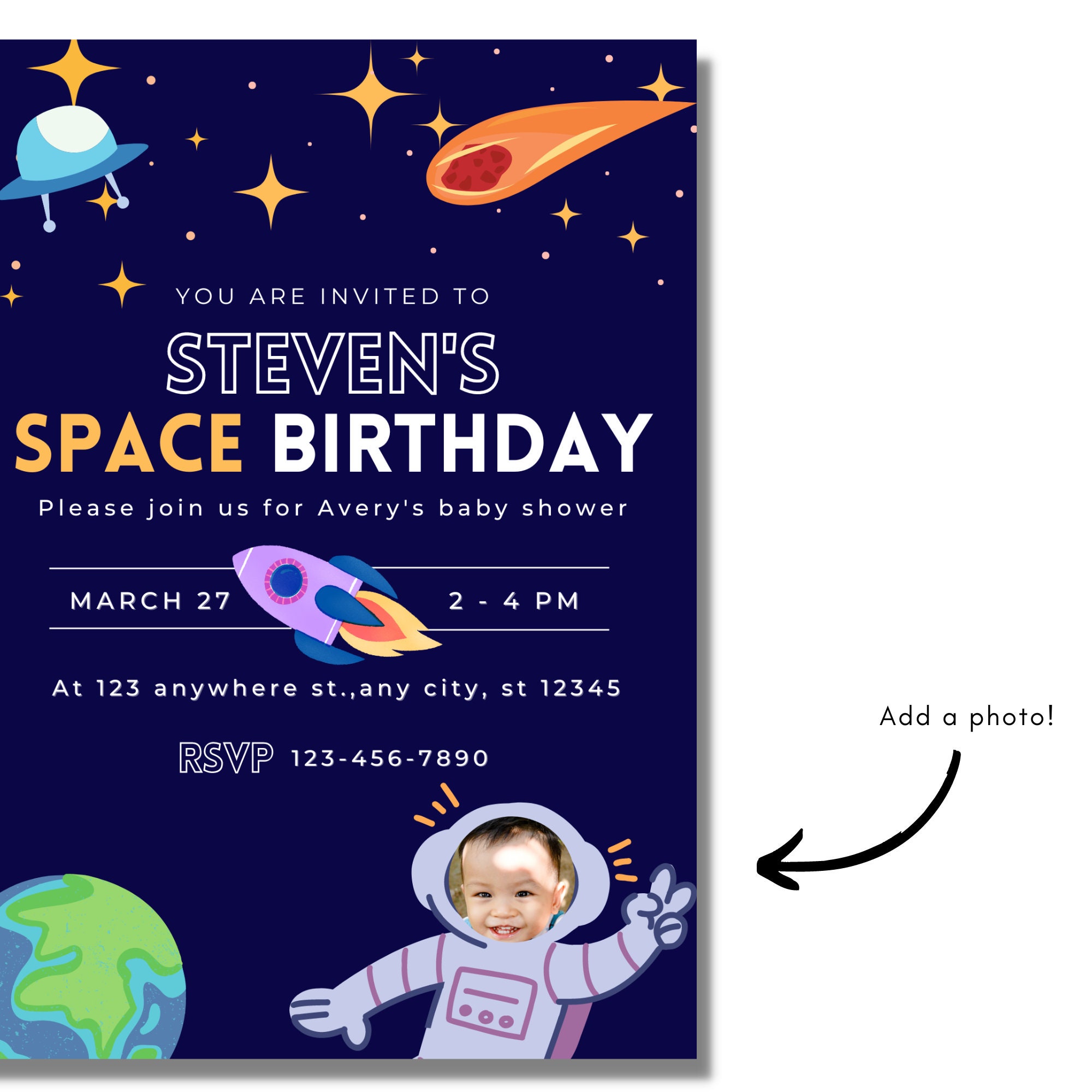 Space Theme Birthday Invitation Card Outer Space Galaxy - Etsy