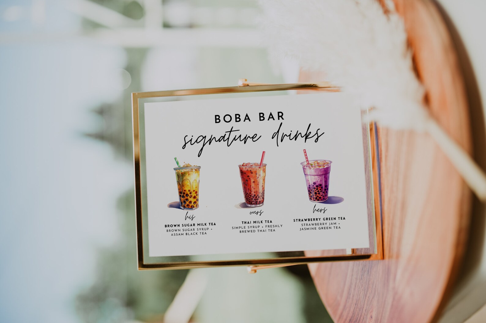 Boba Bar Wedding Sign Signature Drink Sign Milk Tea Bar Menu - Etsy