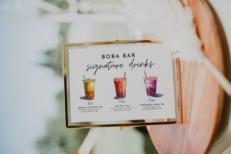 Boba Bar Wedding Sign Signature Drink Sign Milk Tea Bar Menu - Etsy