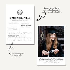 Summon to Appear Invite, Law School Graduation Party Photo Card, You ...