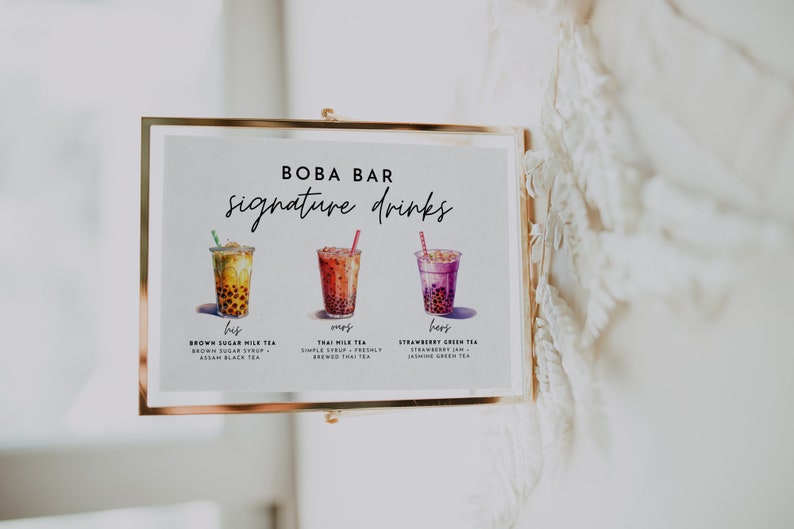Boba Bar Wedding Sign Signature Drink Sign Milk Tea Bar Menu - Etsy