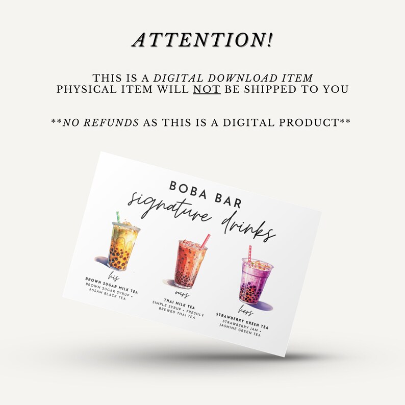 Boba Bar Wedding Sign, Signature Drink Sign, Milk Tea Bar Menu Template ...