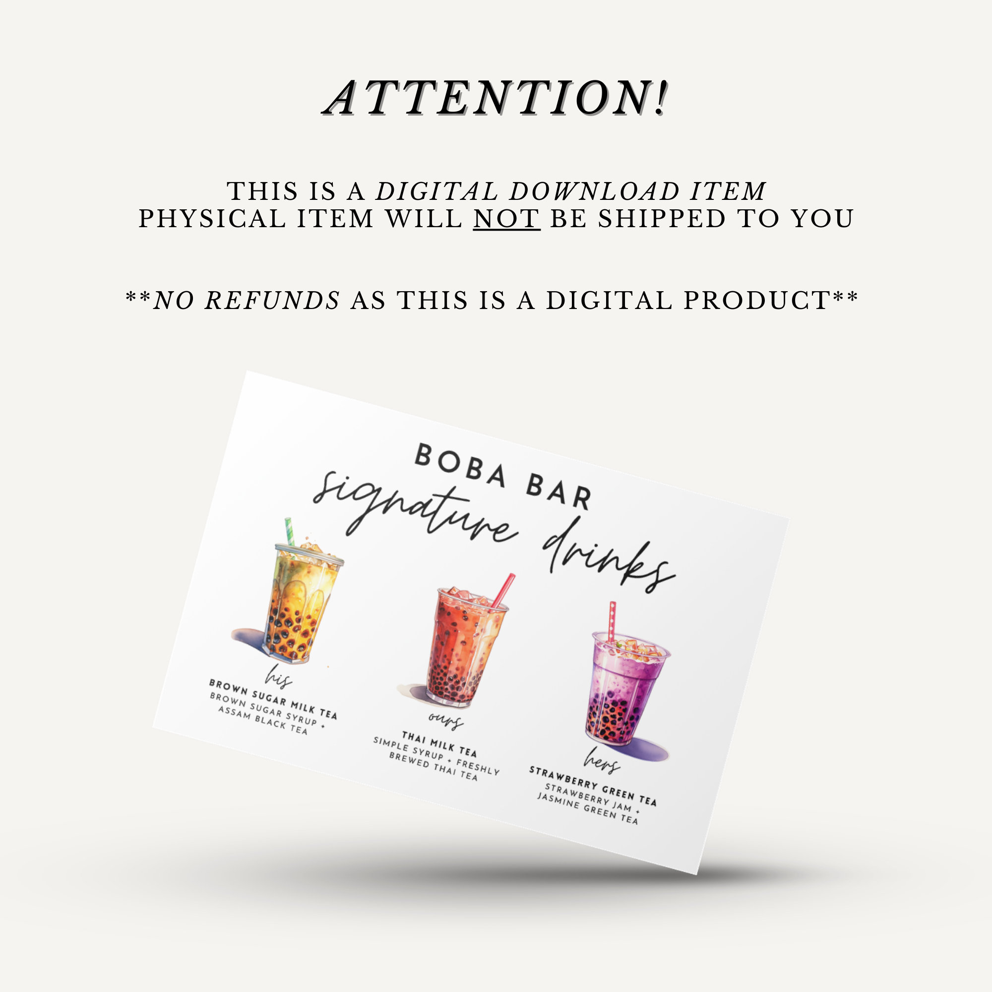 Boba Bar Wedding Sign Signature Drink Sign Milk Tea Bar Menu - Etsy