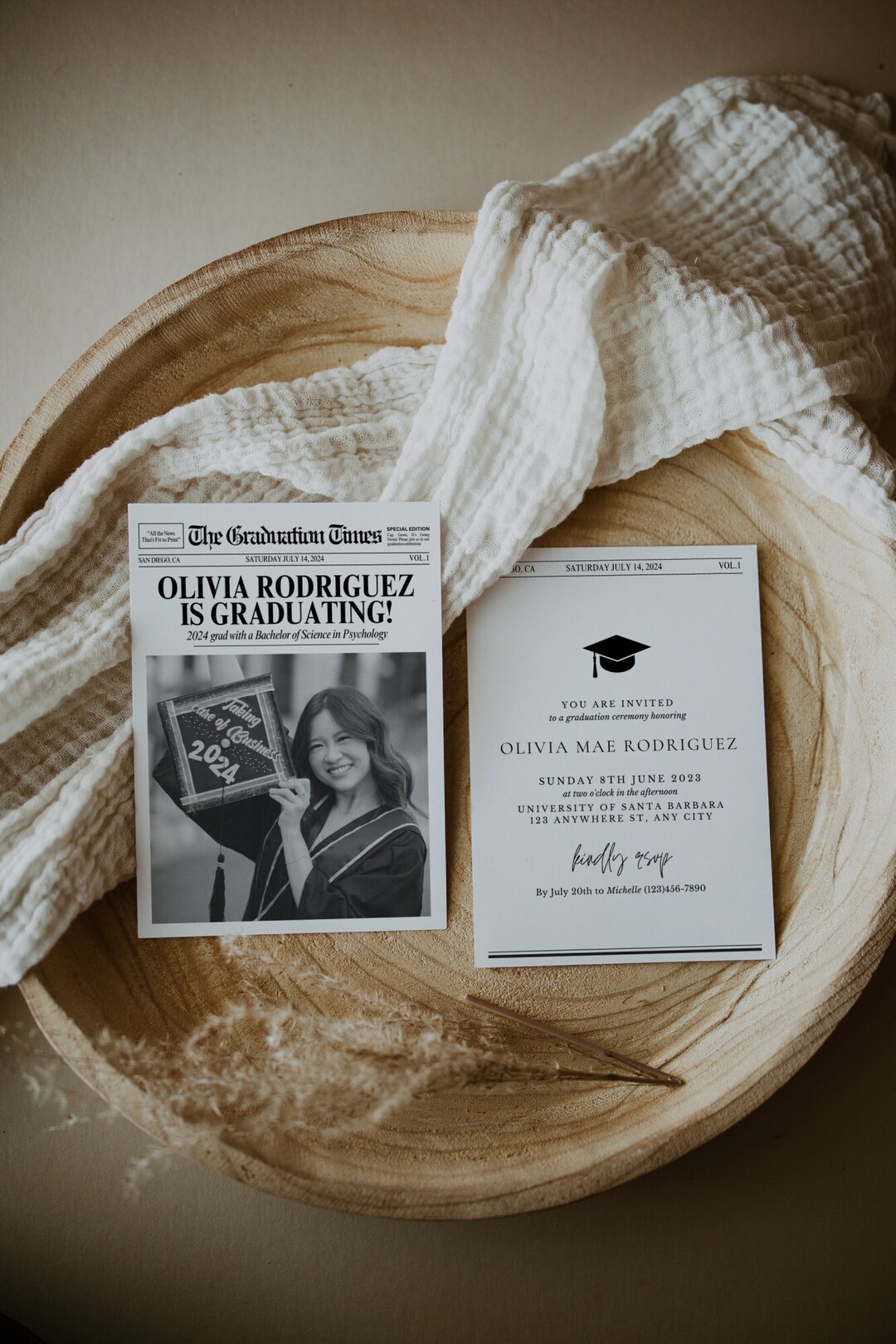 Newspaper Graduation Announcement Template, Editable Graduate Photo ...