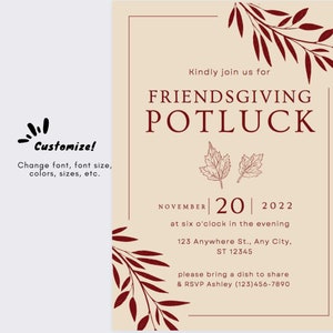 Minimal Friendsgiving Potluck Party Invitation Template, Thanksgiving ...