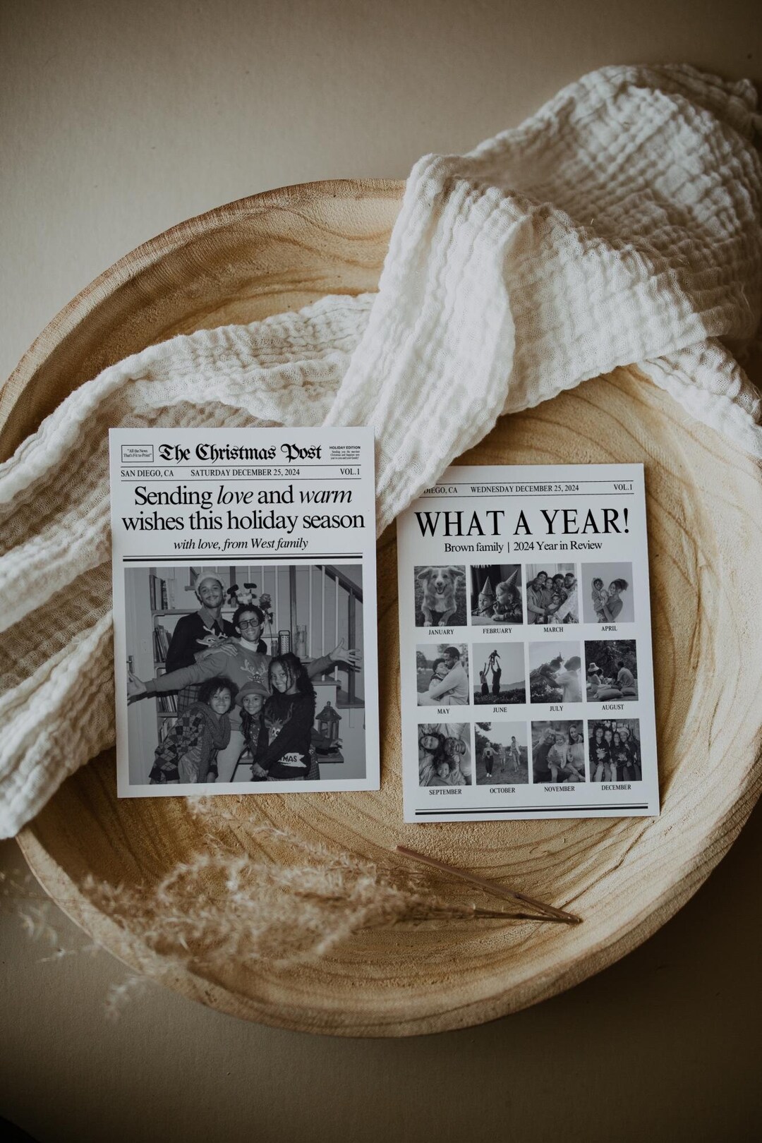 Minimalist Newspaper Christmas Card Template, Editable Year in Review ...