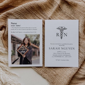 Nurse Graduation Party Invitation Template, Minimalist RN Graduate ...