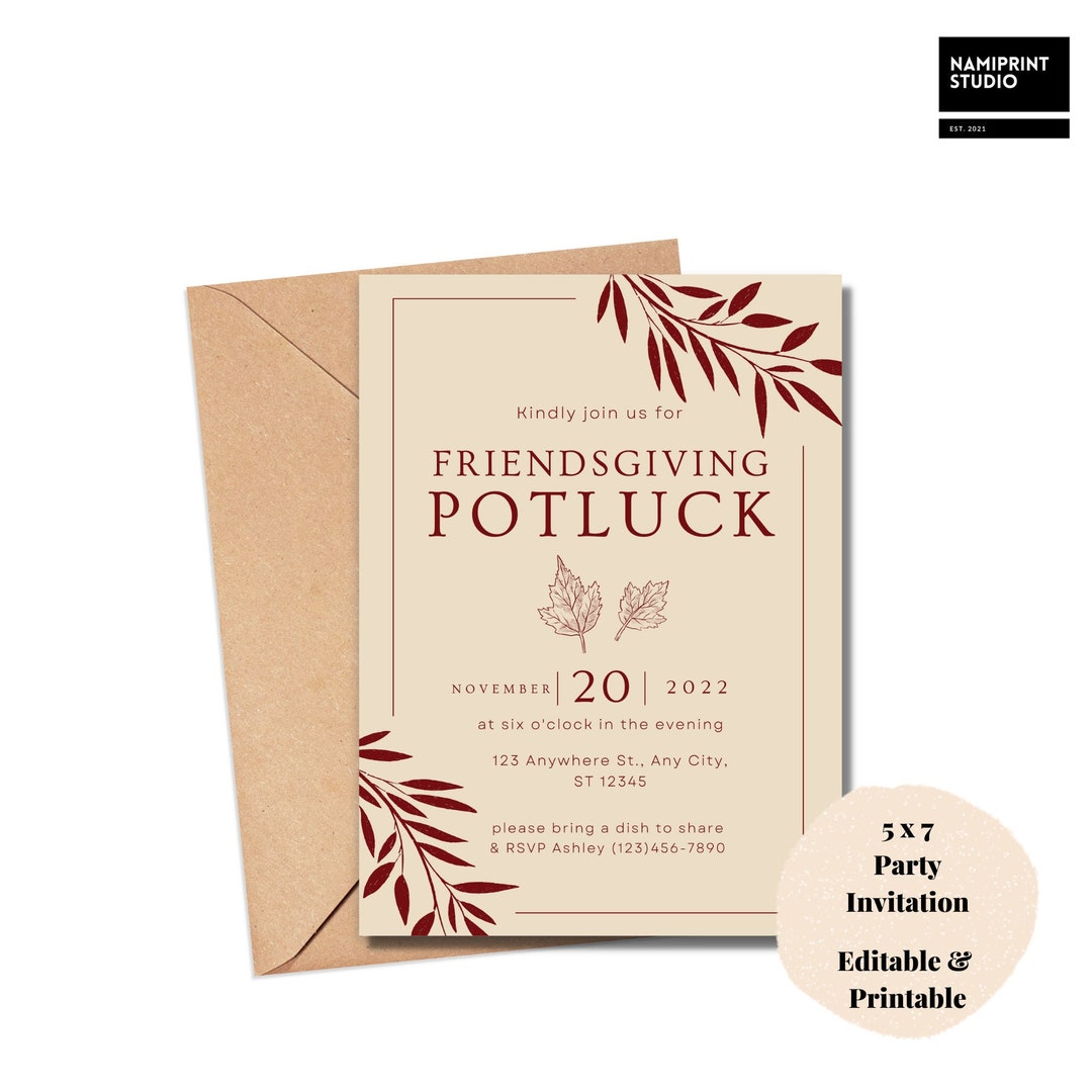 Minimal Friendsgiving Potluck Party Invitation Template, Thanksgiving ...