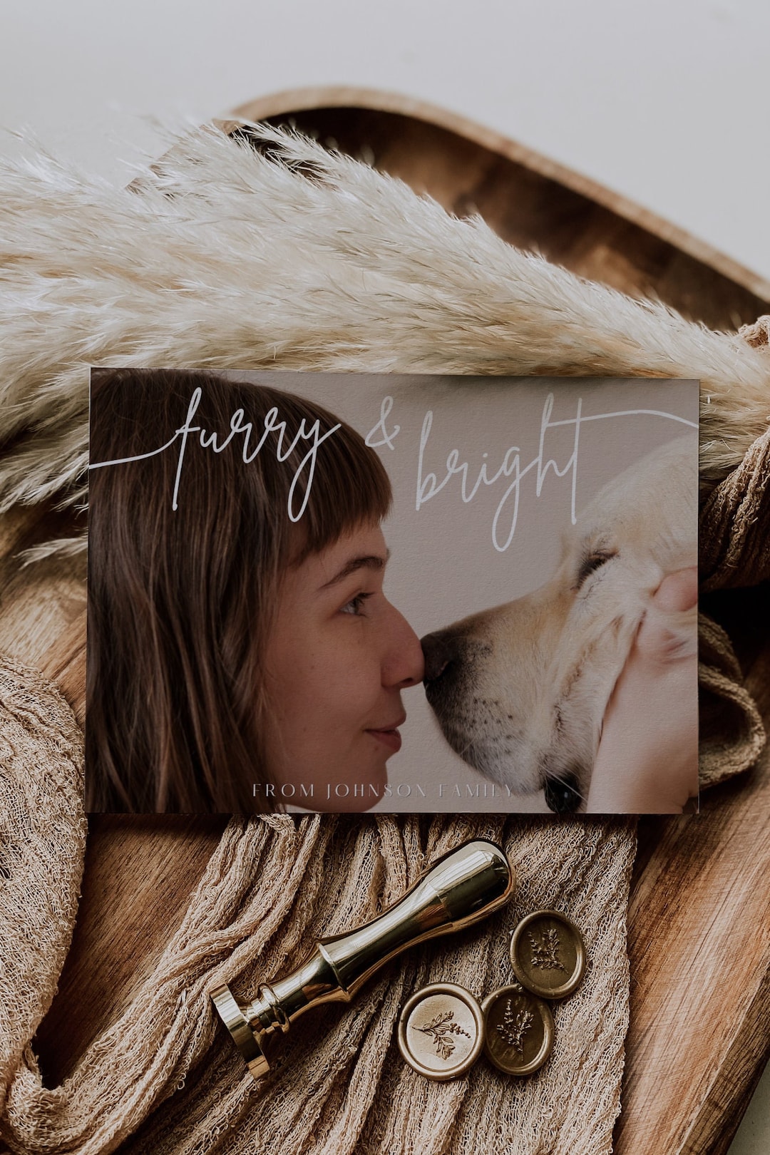 Furry and Bright Pet Photo Holiday Card Template, Dog Photo Christmas ...