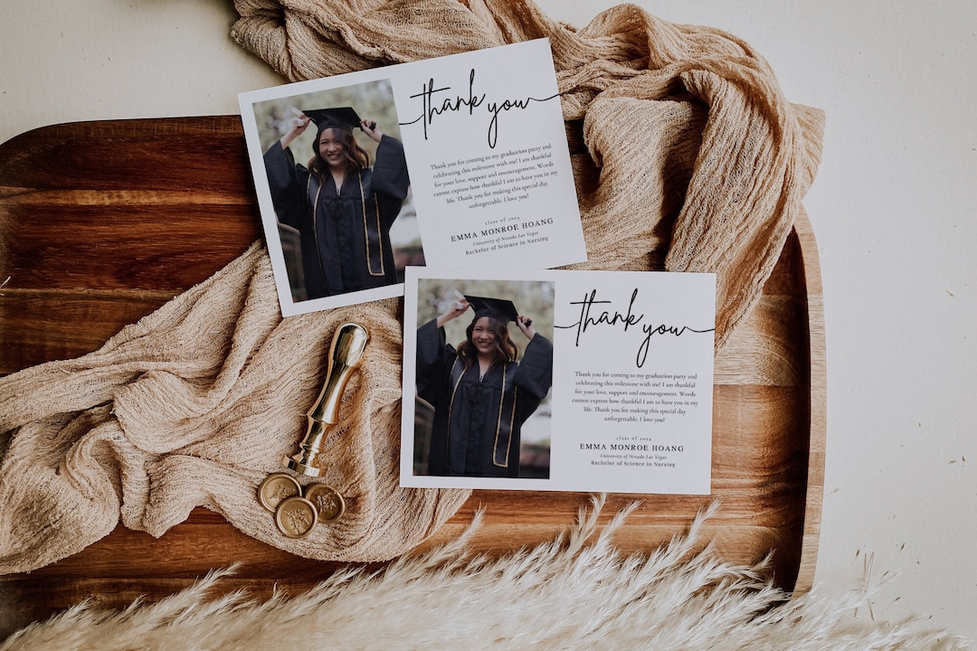 Graduation Party Thank You Card, Modern Thank You Note, Editable ...
