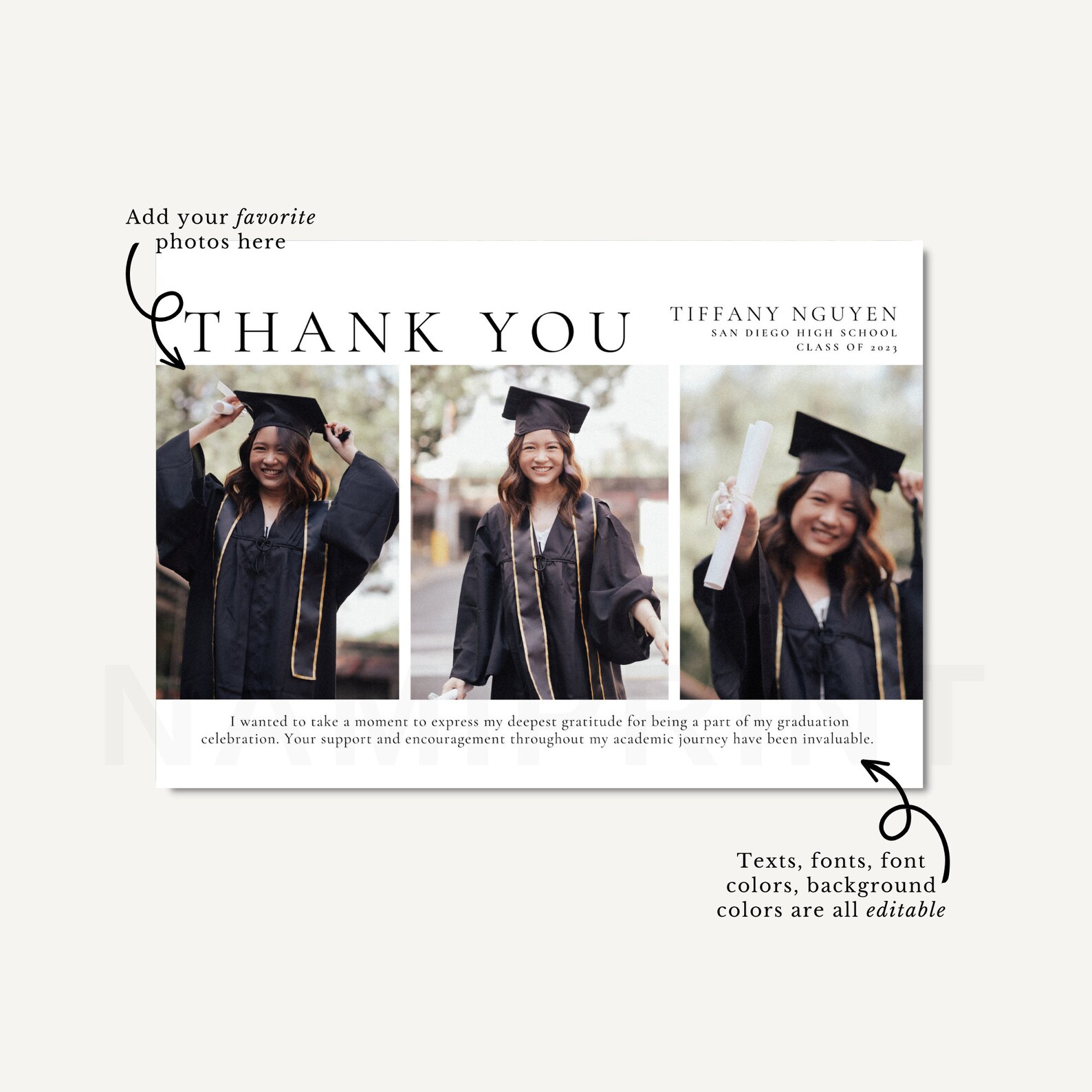 Minimalist Graduation Thank You Card, Editable Grad Thank You Card ...