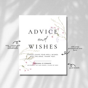 Wildflower Advice and Wishes Graduation Sign, Floral Grad Advice Sign ...