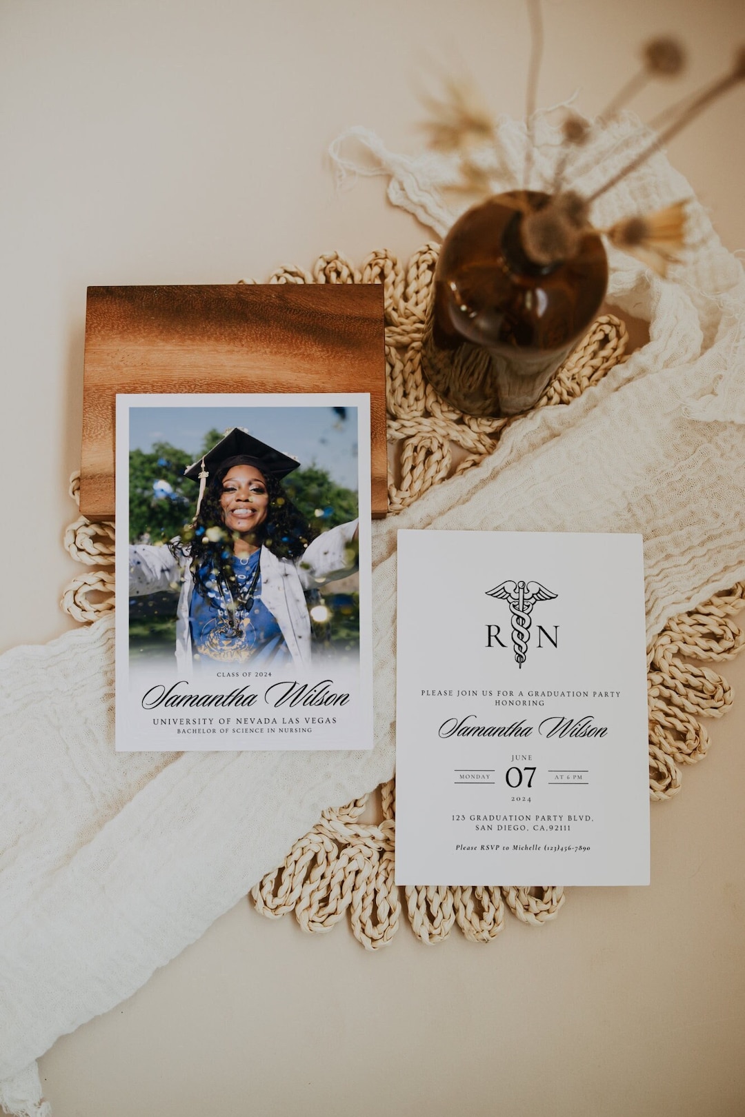 Minimalist Nursing Graduation Announcement Card, BSN RN Nurse Grad ...