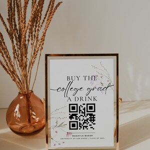 Wildflower Buy the Grad a Drink Sign, Venmo Paypal Cash App QR Code ...