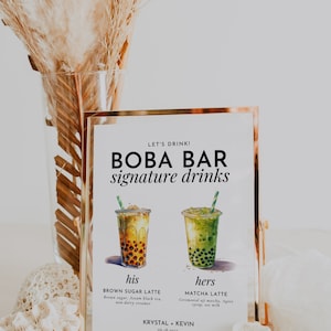 Boba Bar Menu Wedding Sign, Signature Drink Sign, Milk Tea Bar Menu ...