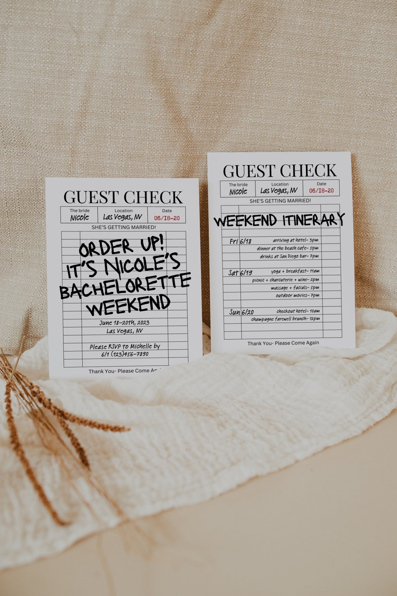 Retro Guest Check Bachelorette Itinerary Template - Etsy