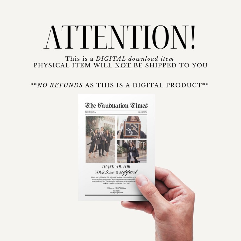 Newspaper Graduation Thank You Card Graduation Thank You - Etsy