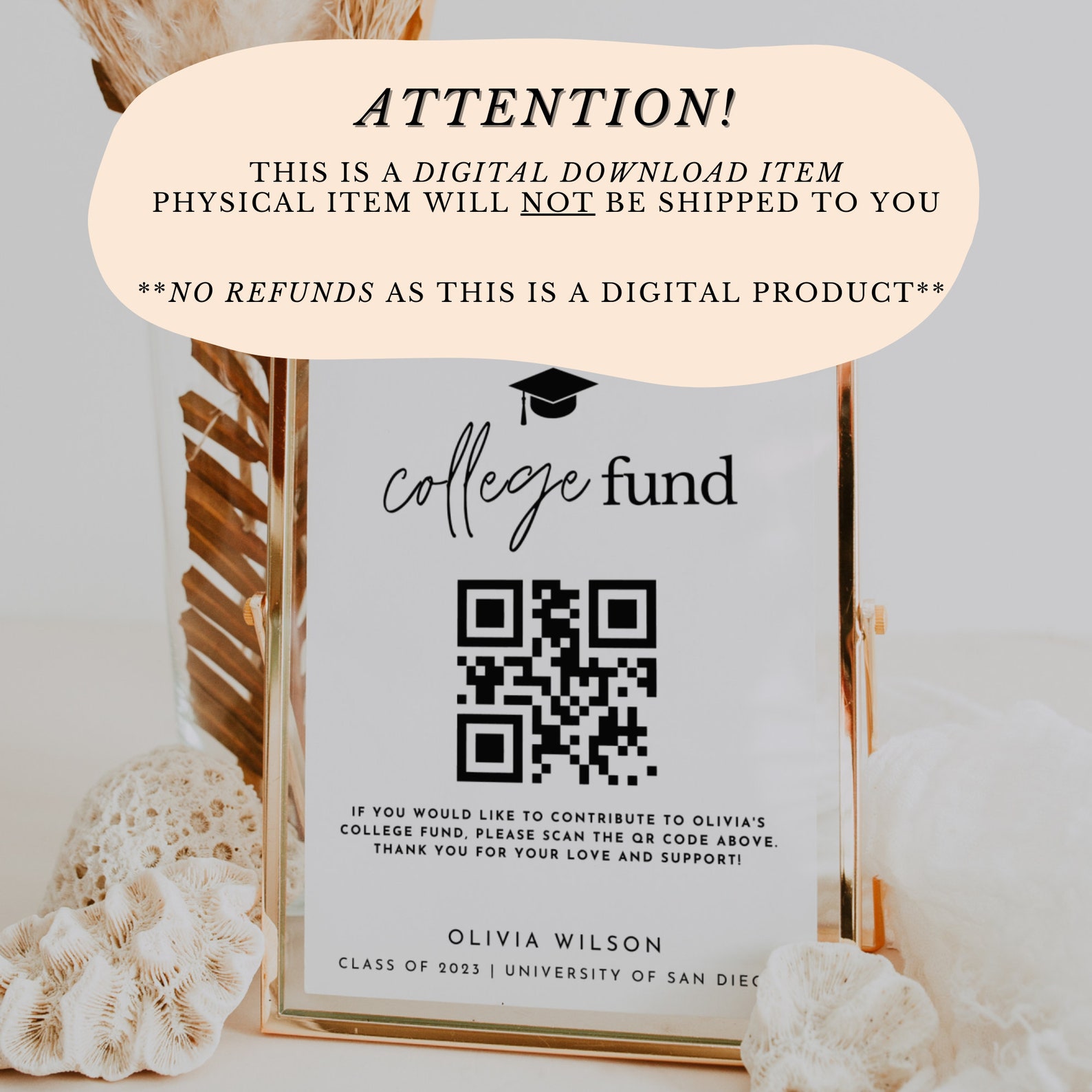 Minimalist College Fund QR Code Sign for 2023 Graduation - Etsy