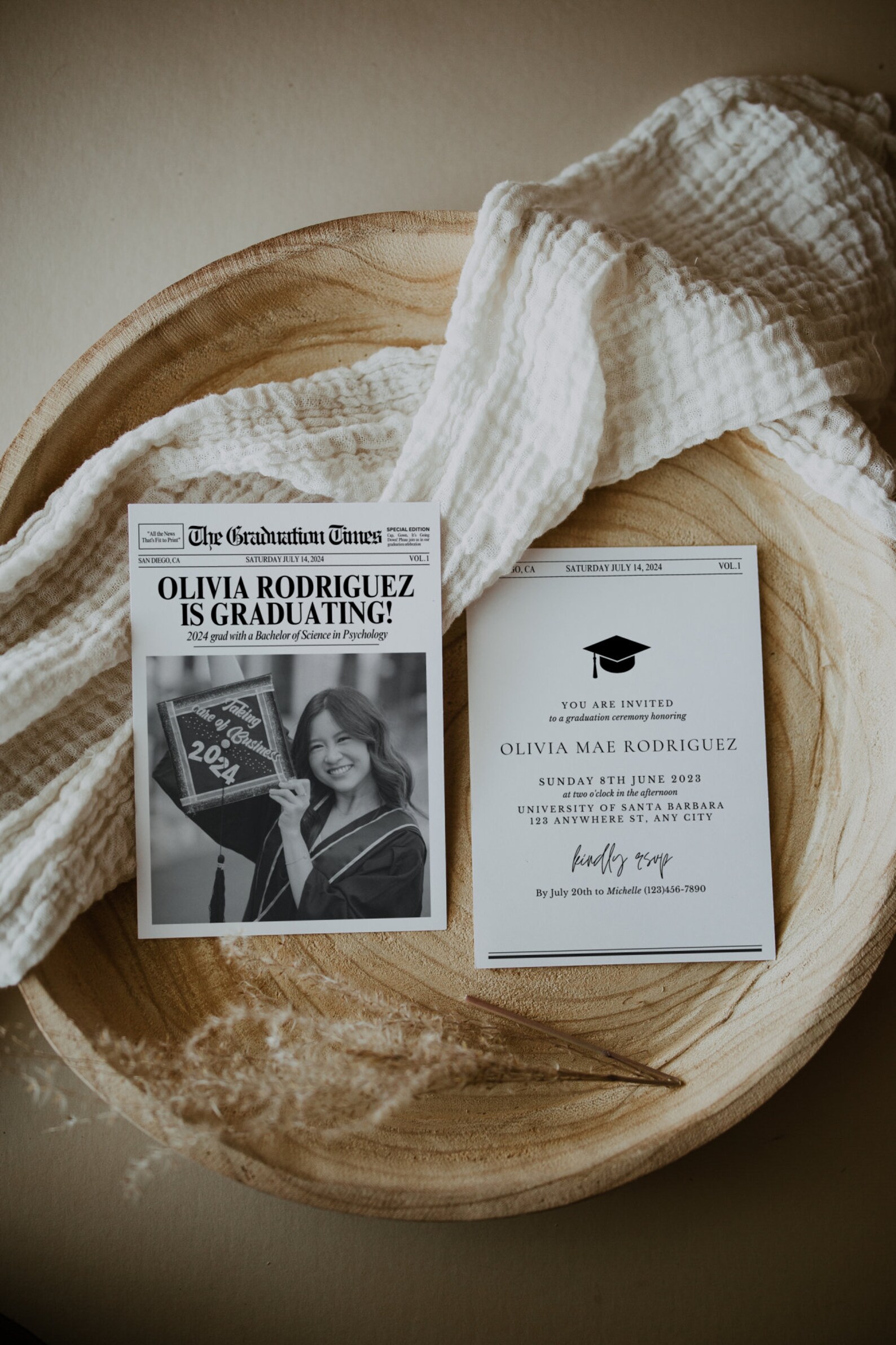 Newspaper Graduation Party Invitation Template, Editable Graduate Photo ...
