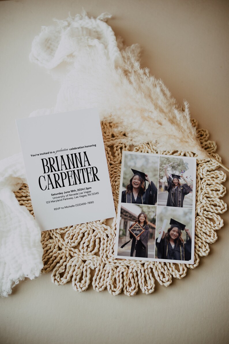 Graduation Party Invitation Card, Modern Minimalist Grad Card Template ...