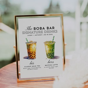 Boba Bar Menu Wedding Sign, Signature Drink Sign, Milk Tea Bar Menu ...