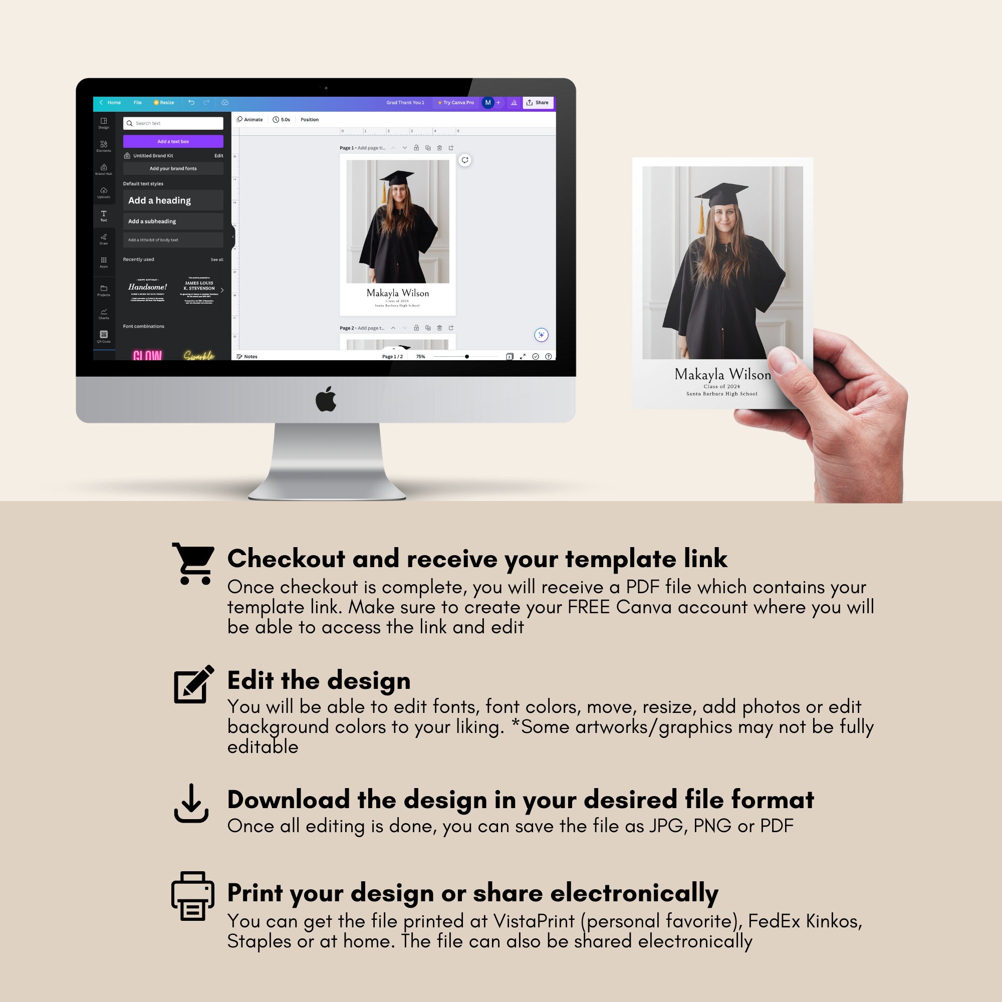 Graduation Thank You Card Modern Graduation Photo Card - Etsy