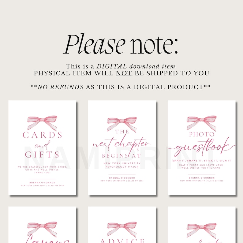 Pink Bow Graduation Party Sign Bundle, Editable Graduation Table Signs ...