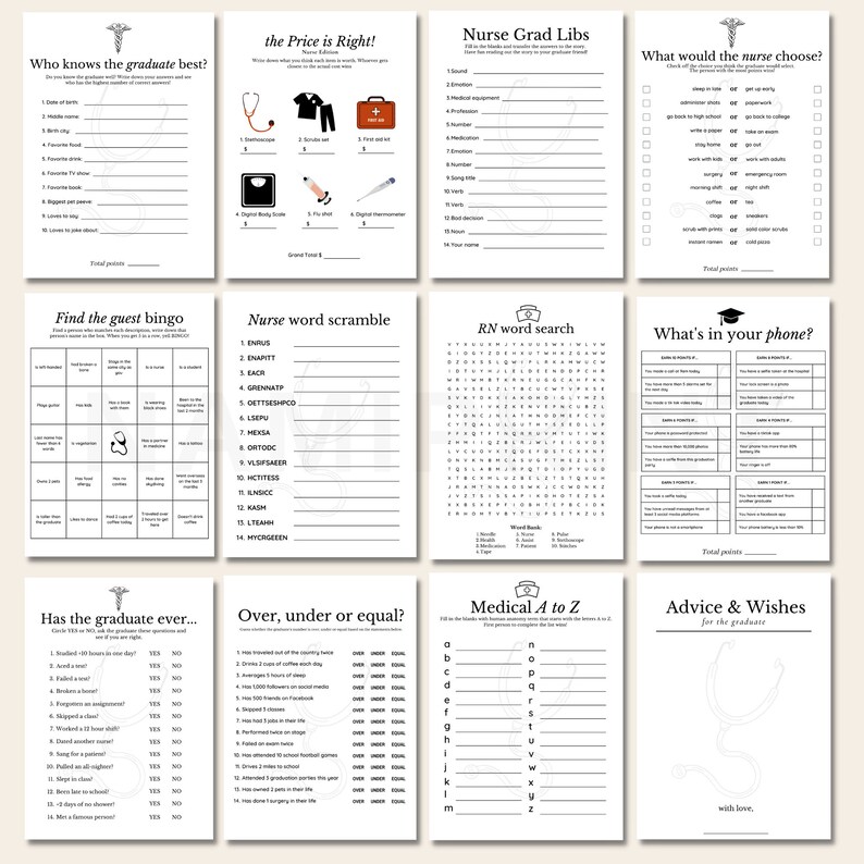 Nurse Graduation Game Bundle, RN BSN Medical School Graduation Party ...