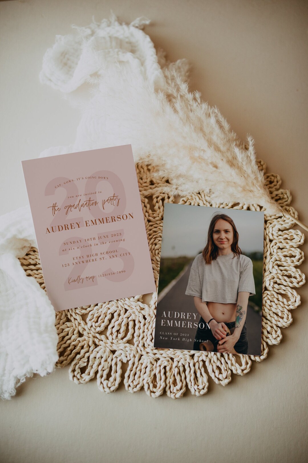 Modern Pink Class of 2023 Graduation Announcement Card - Etsy