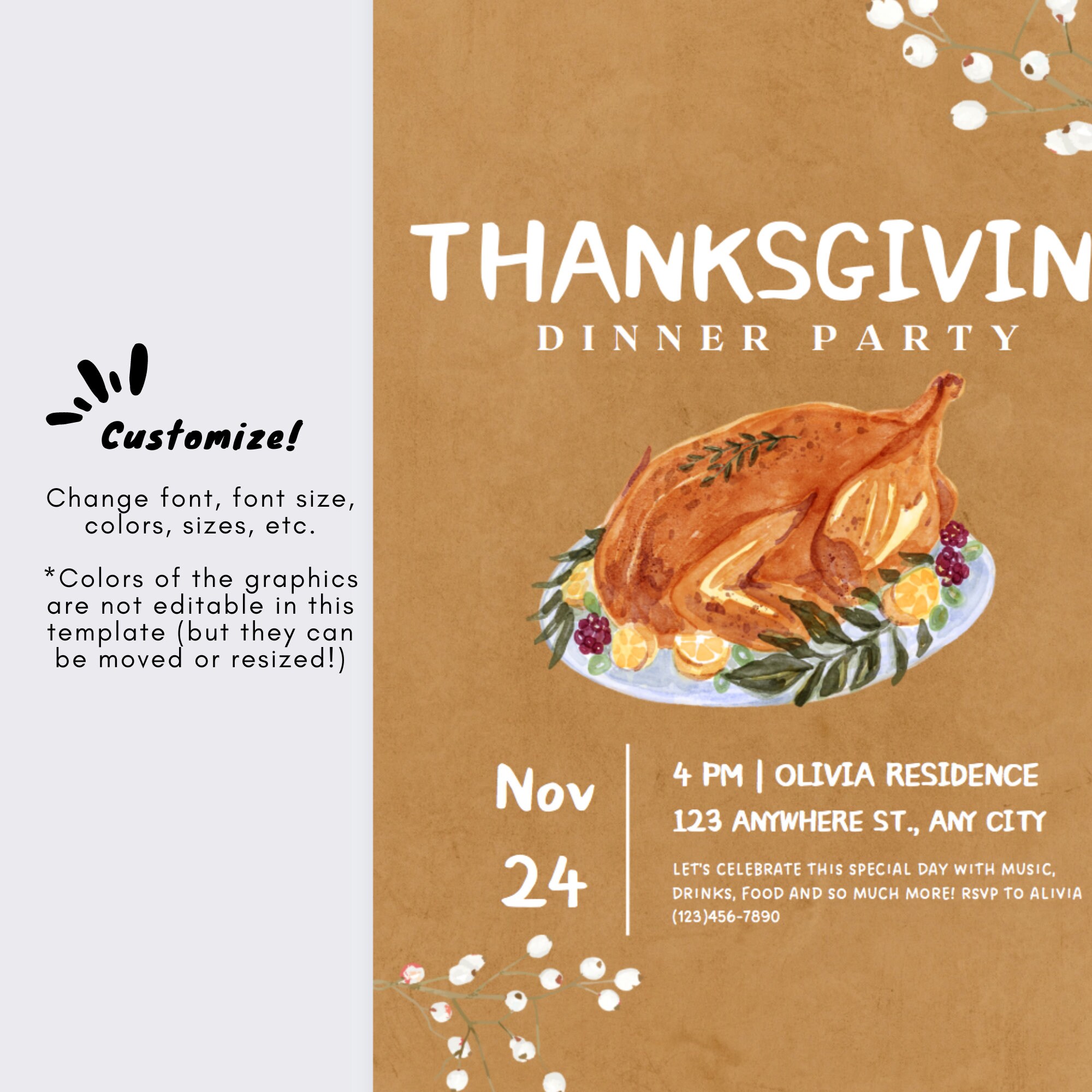 Thanksgiving Dinner Party Invitation Template Minimal - Etsy