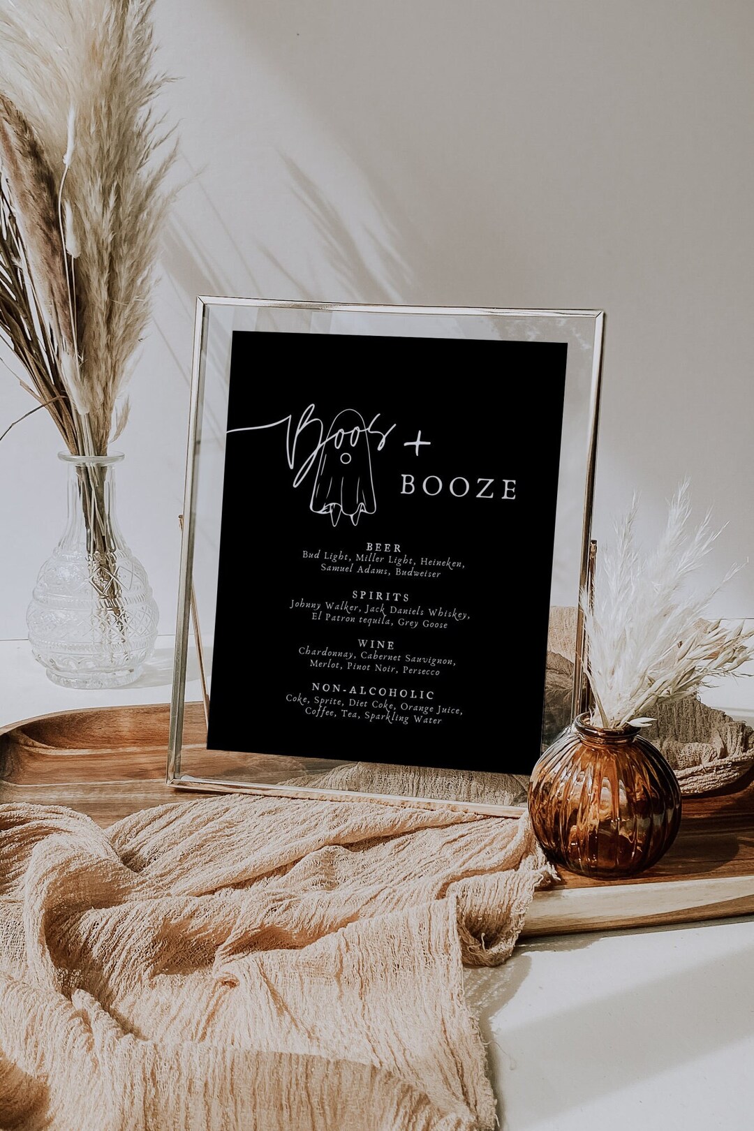 Black Halloween Party Bar Menu Sign Template, Editable Boos and Booze ...