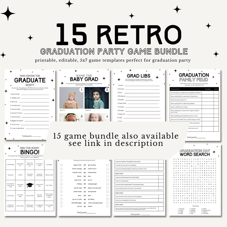 Retro Graduation Party Game, Find the Guest Bingo Game, Modern 2023 Fun ...