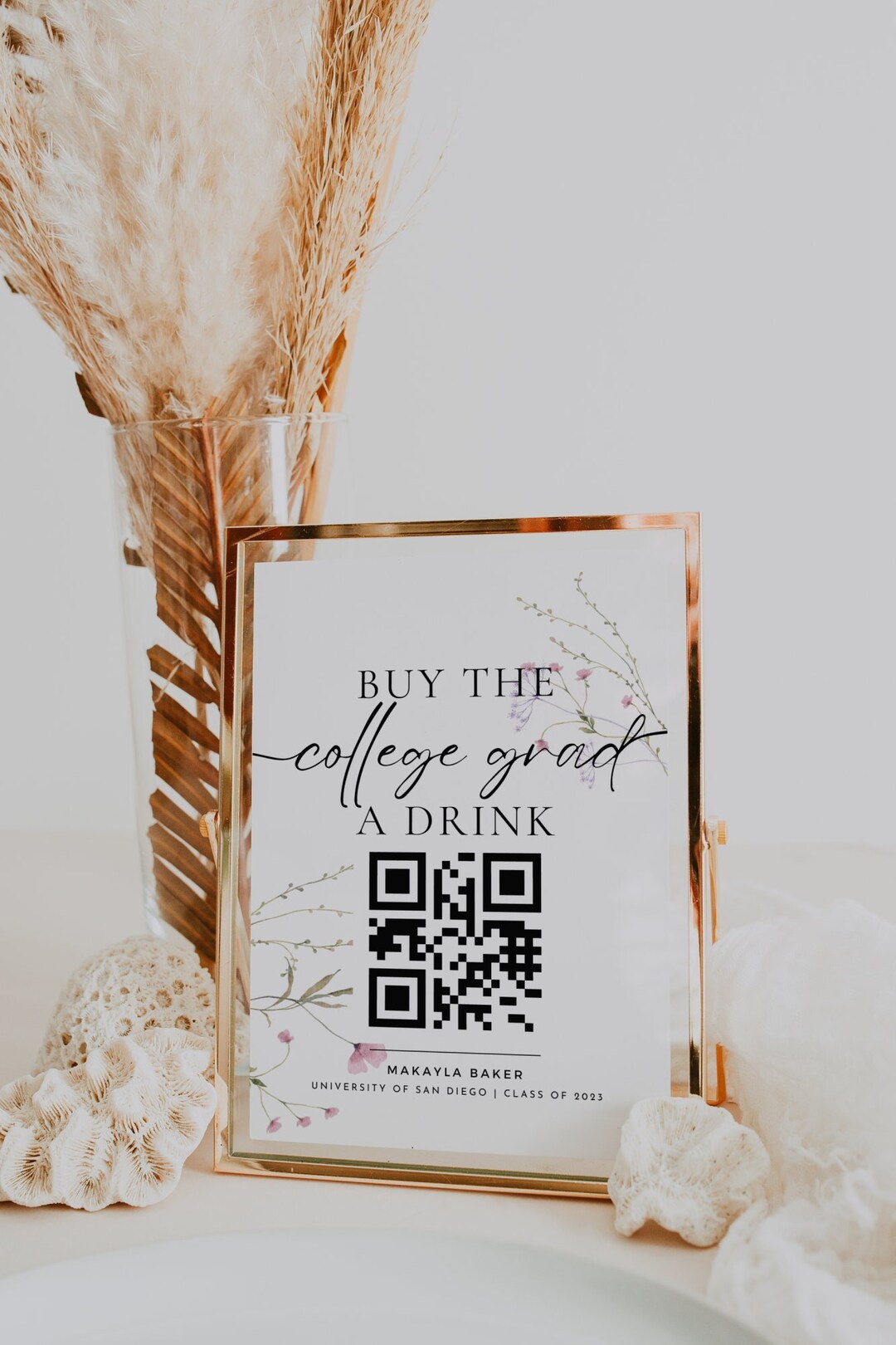 Wildflower Buy the Grad a Drink Sign, Venmo Paypal Cash App QR Code ...