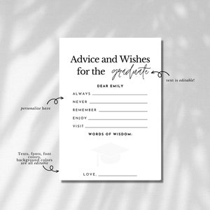 Advice and Wishes Template, Printable Modern Graduation Party Words of ...