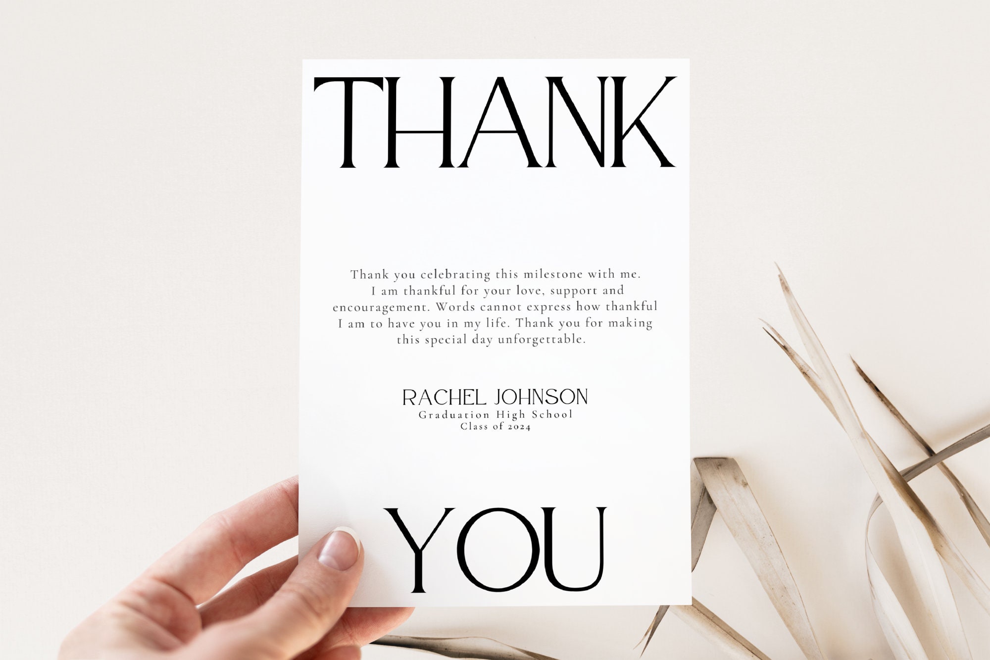 Graduation Thank You Card, Modern Thank You Note, Editable Graduation ...