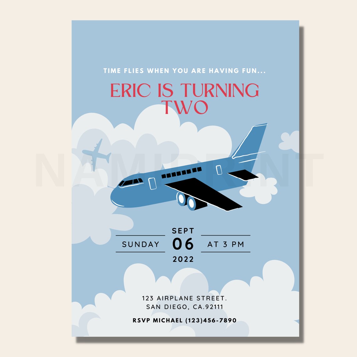 Airplane Birthday Party Editable Invitation Template, Airplane Aviation ...