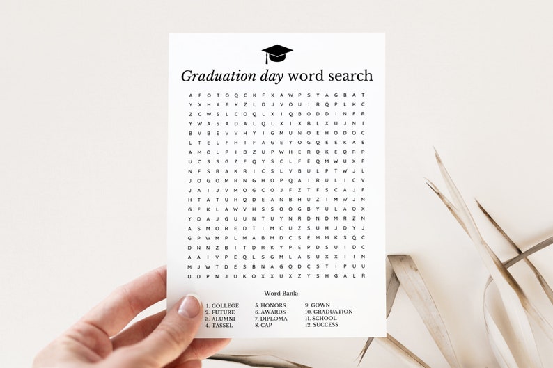 Modern Minimalist Graduation Word Search Game, Printable Graduation ...
