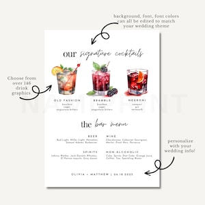 Signature Cocktail Menu Sign, Wedding Signature Drinks Bar Template ...