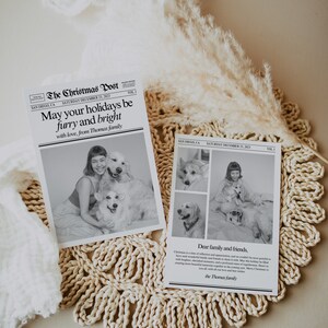 Newspaper Pet Christmas Card Template, Editable Minimalist Christmas ...