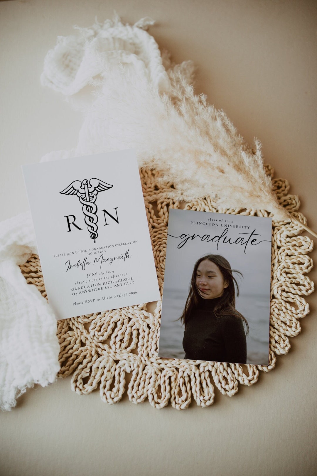 Nursing Graduation Announcement Card, BSN RN Nurse Grad, Minimalist ...