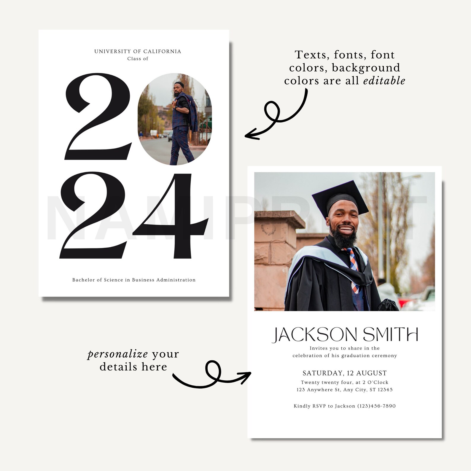 2024 Graduation Announcement Photo Card Template, Modern Editable ...