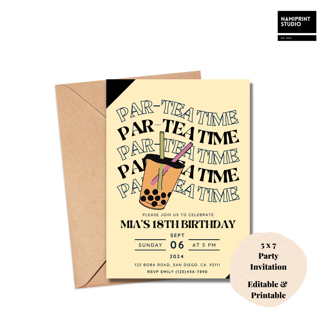 Boba Birthday Editable Invitation Template, Boba Milk Tea Party ...