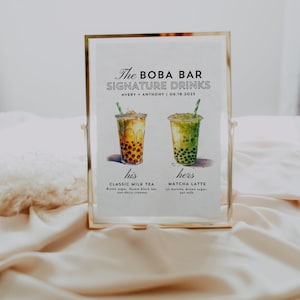 Boba Bar Menu Wedding Sign, Signature Drink Sign, Milk Tea Bar Menu ...