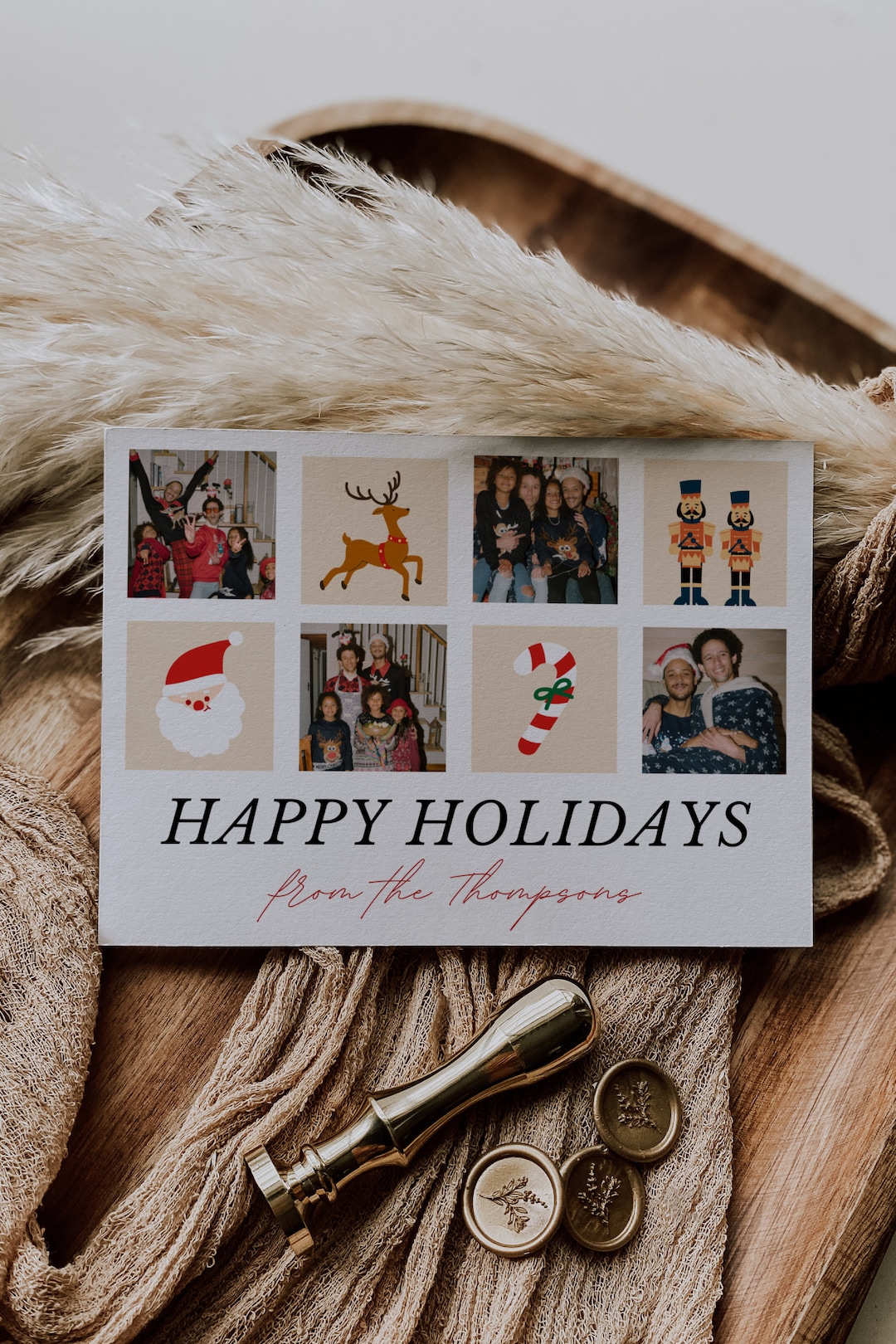 Neutral Minimal Holiday Family Card Template, Christmas Family Photo ...