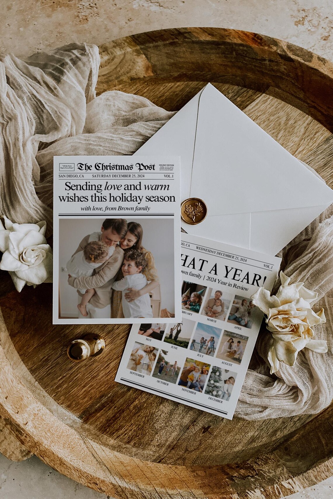 Minimalist Newspaper Christmas Card Template, Editable Year in Review ...